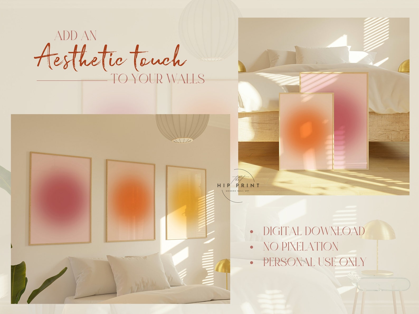 Positive Aura Posters Set of 3, Spiritual Poster, Grainy Gradient ...