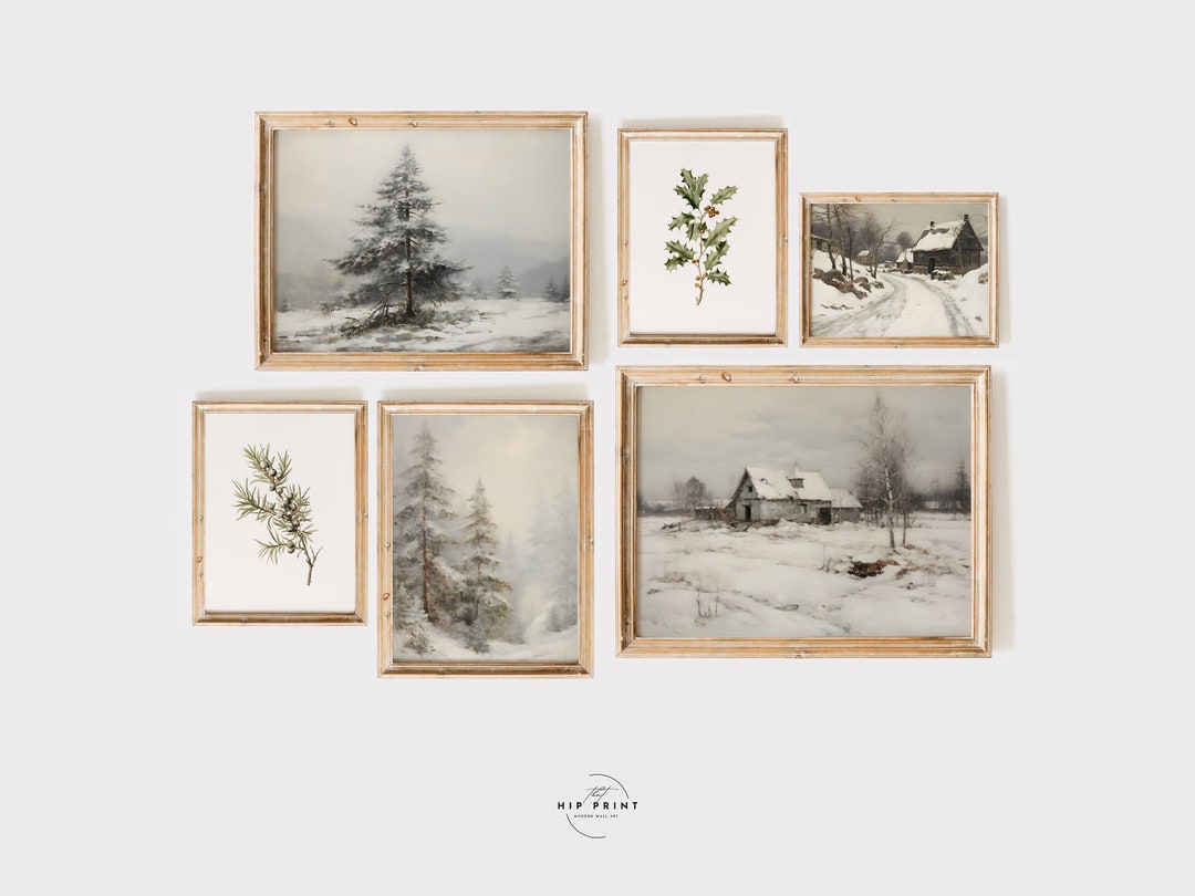 Winter Landscape Painting Print Set | Neutral Christmas Gallery Wall ...