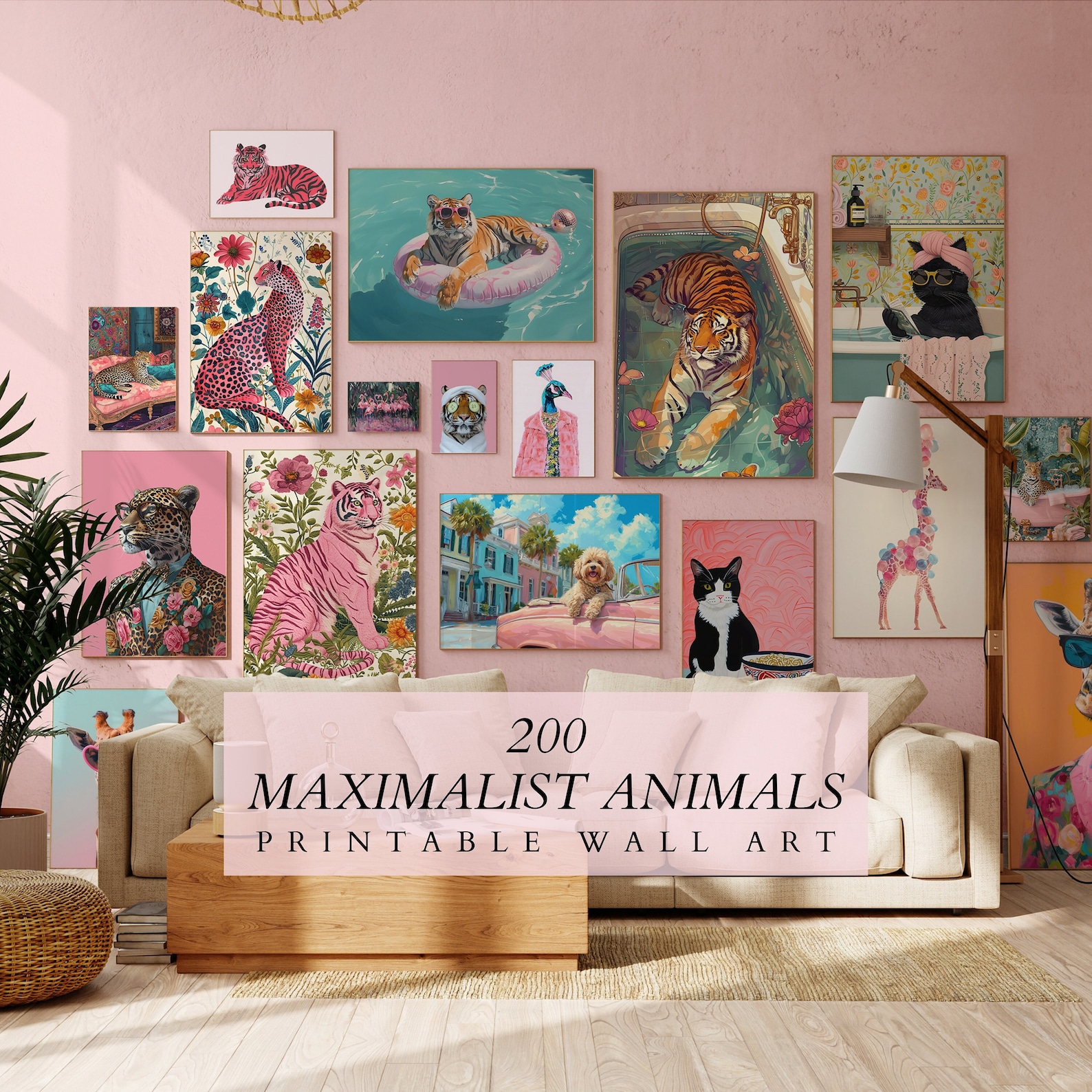 Mega Bundle of 200, Maximalist Wall Art,funky Animals,trendy Decor ...