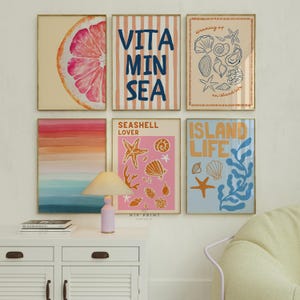 Tropical Wall Art Set of 6, Preppy Beach Poster Pack, Vitamin Sea ...