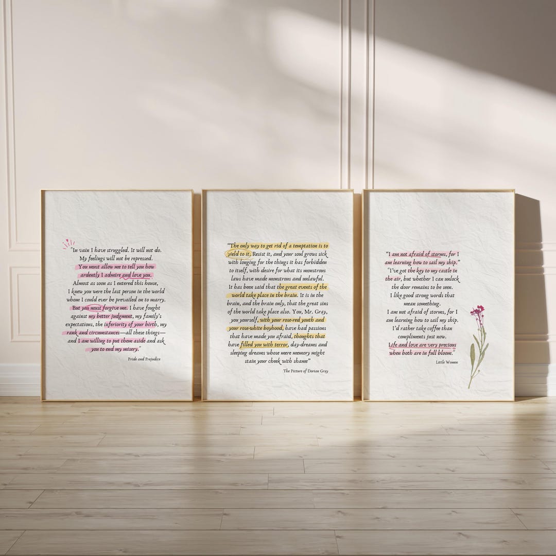 Set of 3 Literary Quote Prints, Jane Austen Oscar Wilde Alcott Wall Art ...