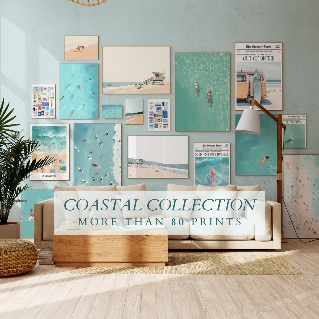 Coastal Life Beach Surf Gallery, Coastal Trendy Surf up Wall Art, Beach ...
