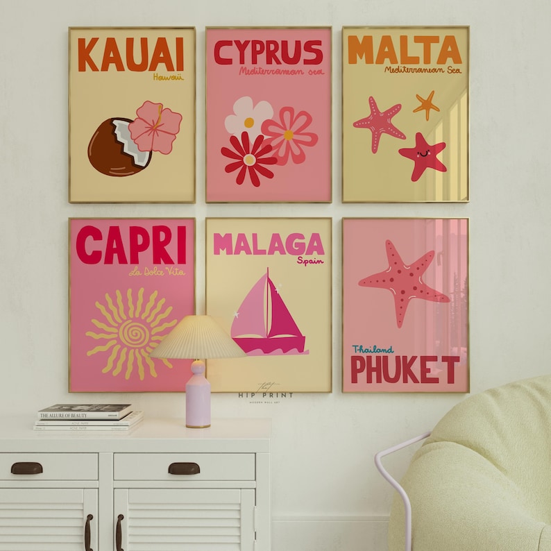 Preppy Travel Poster Set, Coastal Gallery Wall Art (digital Download ...