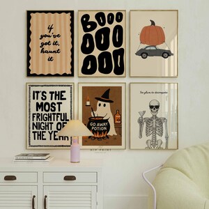 Skeleton Halloween Set of 6, Funny Skull Wall Art, Spooky Bones Poster ...
