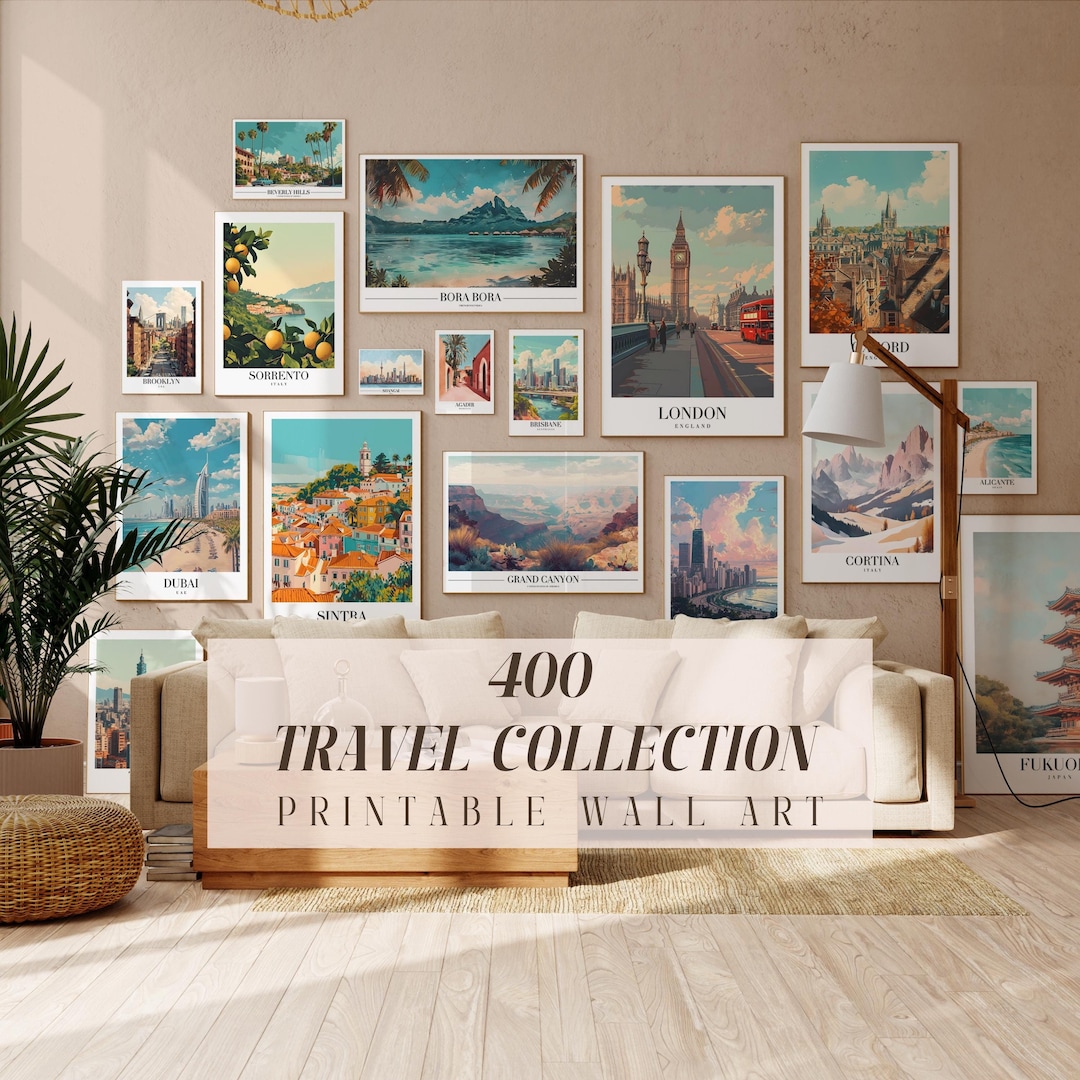 MÉGA LOT DE 400 affiches de voyage, affiches de voyages dans le monde, art numérique, décoration ...