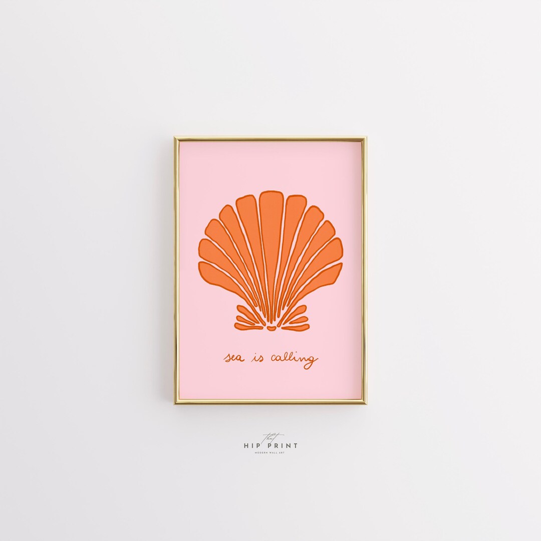 Pink & Orange Seashell Print, Coastal Beach Decor (instant Download) - Etsy