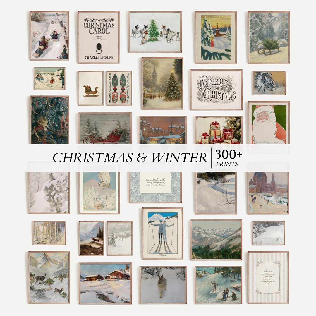 Vintage Christmas and Winter Wall Art Bundle, 300+ Retro Holiday Prints ...