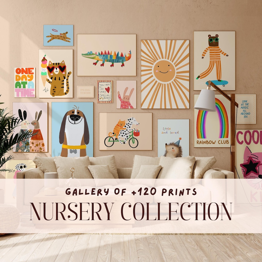 120+ Nursery Prints Bundle, Eclectic Wall Art for Kids Room, Playful ...