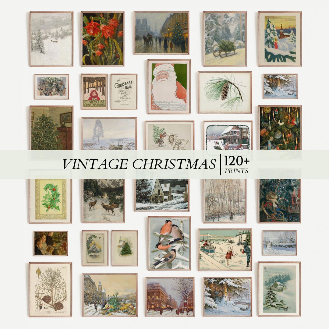 Vintage Christmas Wall Art Bundle of 120, Antique Holiday Prints, Retro ...