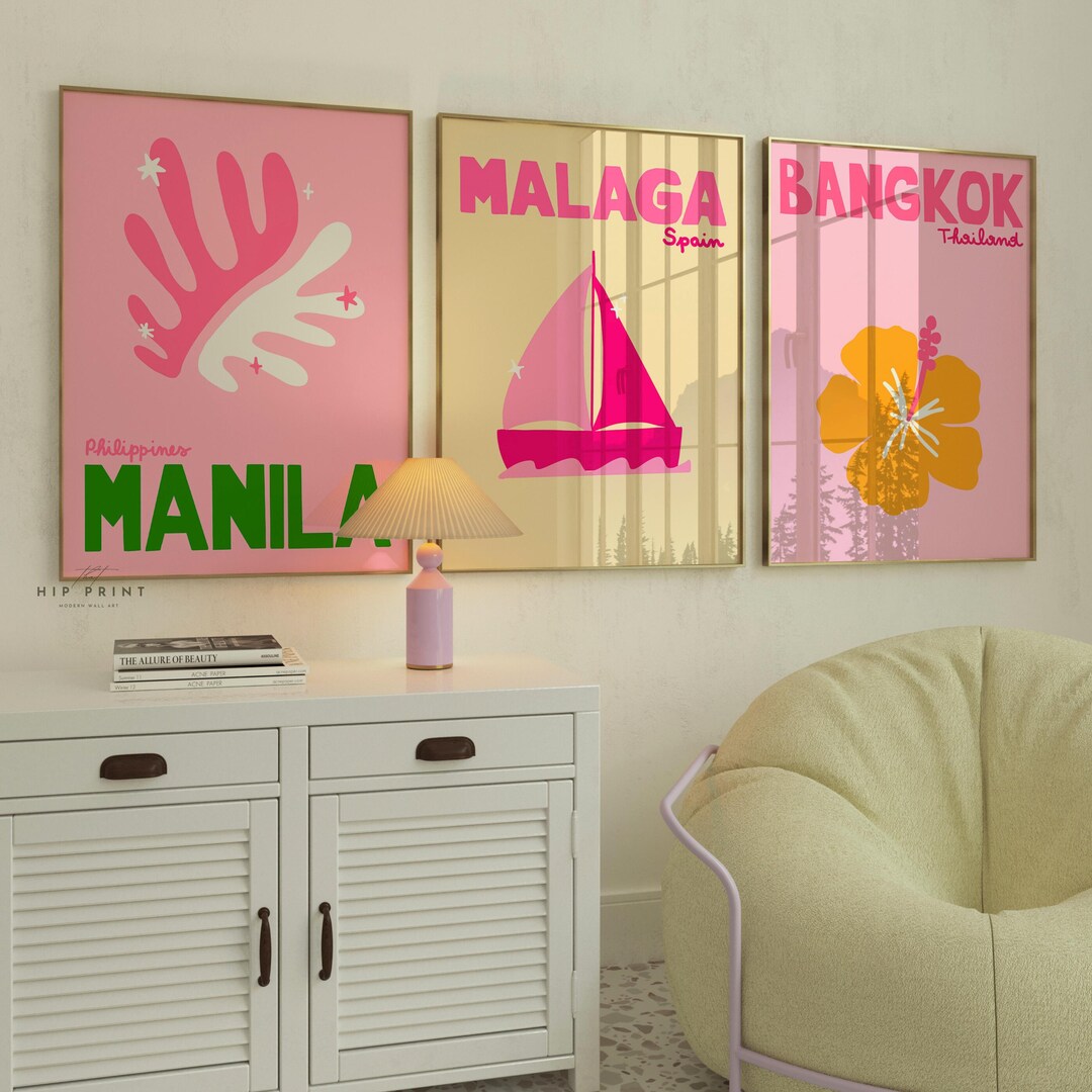Tropical Destination Poster Set, Preppy Travel Wall Art (digital ...