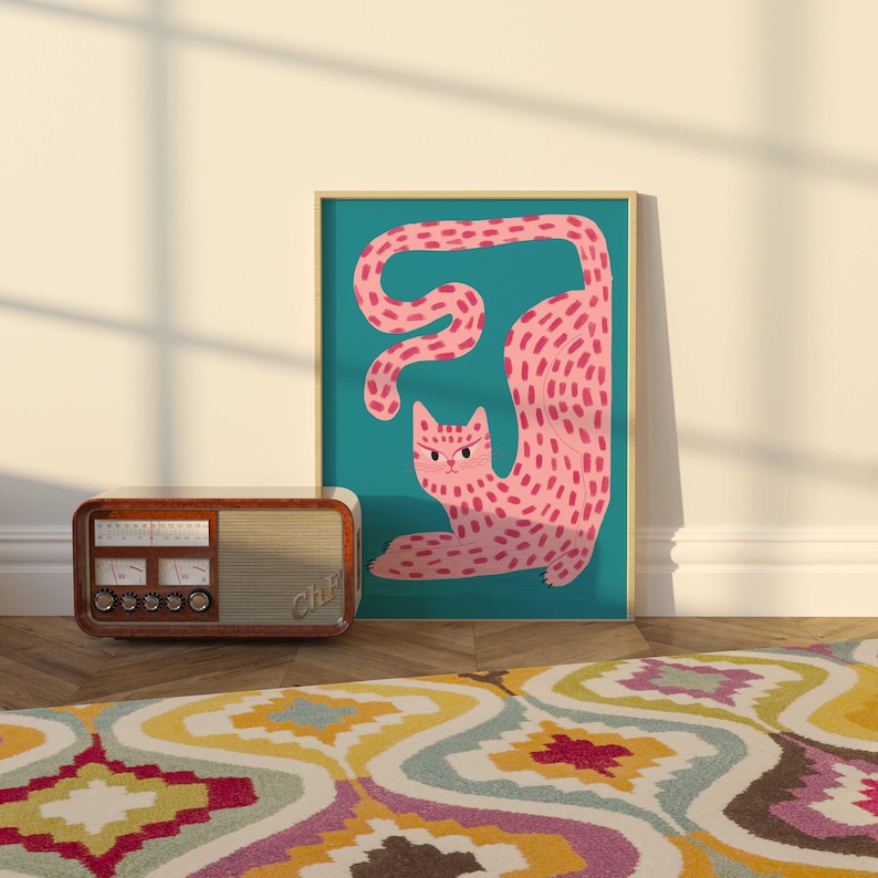 Eclectic Pink Cat Art Print, Maximalist Decor (digital Download) - Etsy