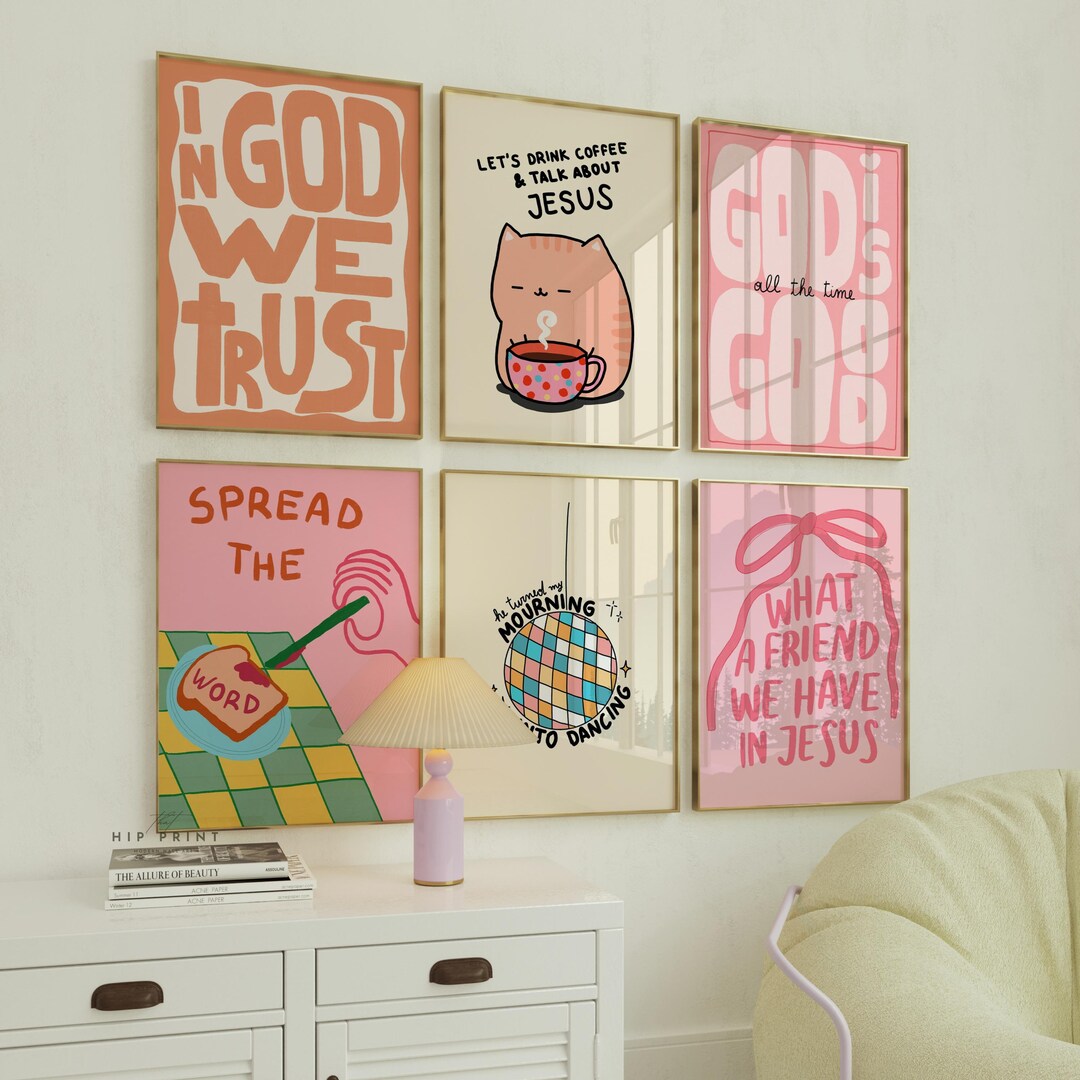 Christian Wall Art Set of 6, Bible Quote Prints, Cute Scripture Decor ...