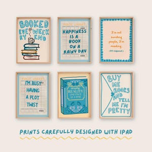 Book Lover Wall Art Set, Funny Reader Quote Prints, Pastel Bookish ...