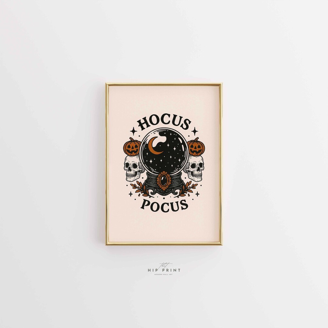 Witchy Halloween Wall Art, Crystal Ball Print With Skulls and Pumpkins ...