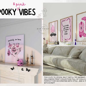 Pink Halloween Wall Art Set of 6, Preppy Fall Printable Decor Bundle ...