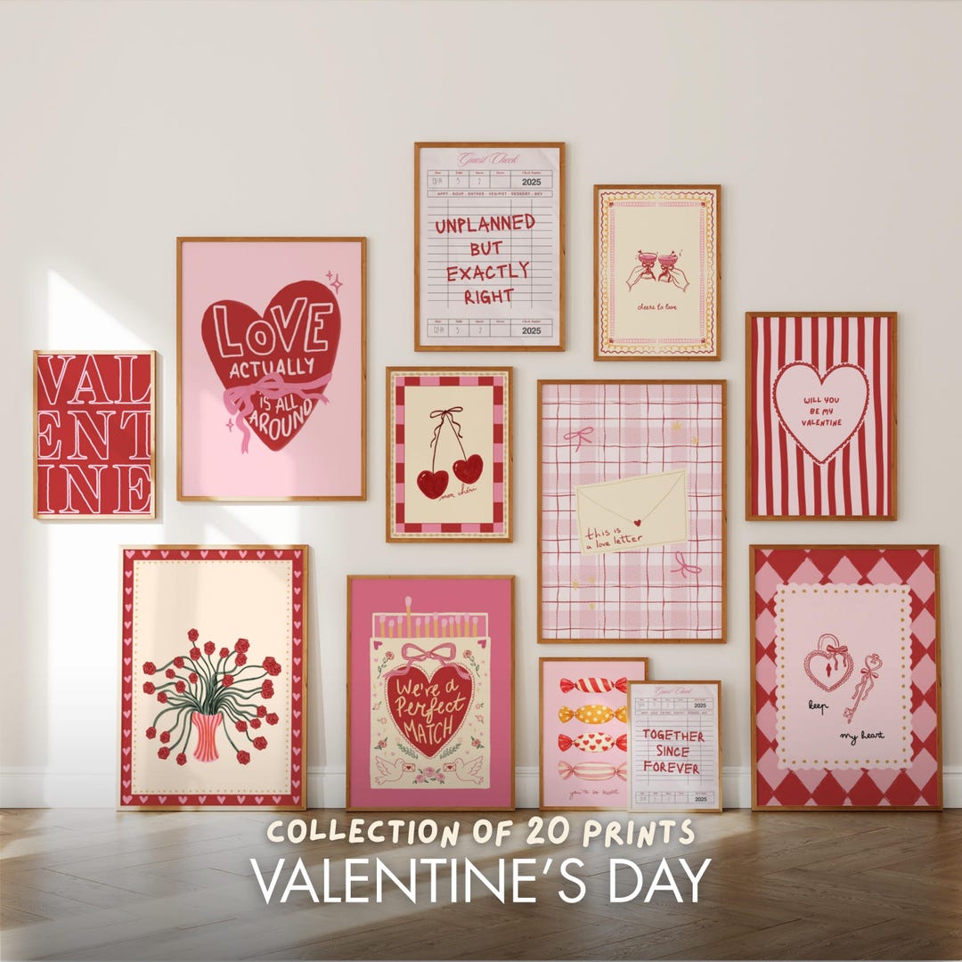 Valentine Wall Art Bundle, 20 Romantic Valentine Prints, Vintage Love ...