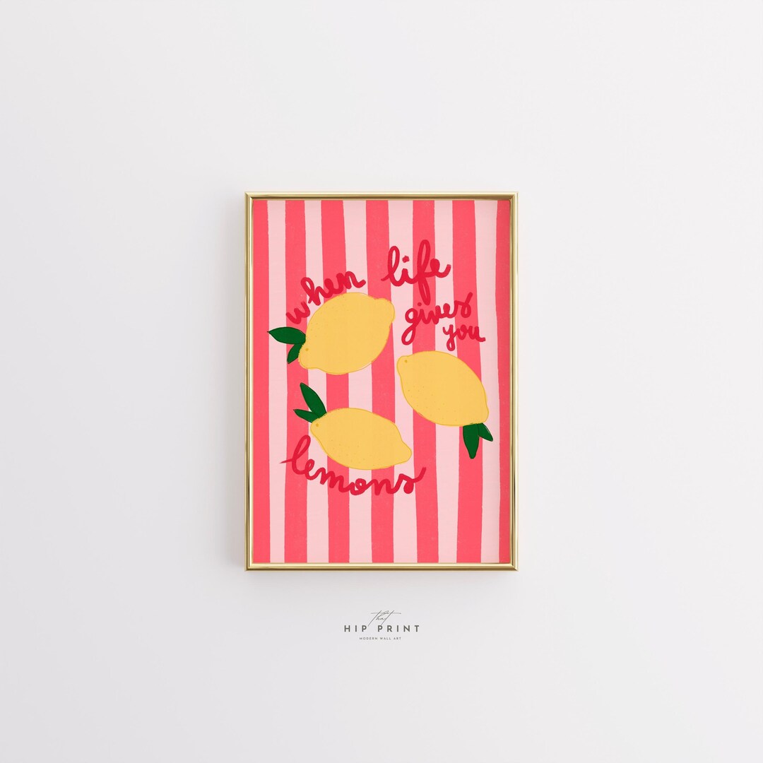 When Life Gives You Lemons Wall Art – Preppy Pink and Yellow Kitchen ...