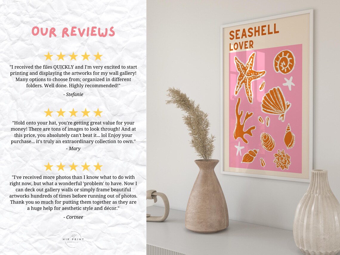 Seashell Lover Art Print, Preppy Pink Coastal Decor (instant Download ...