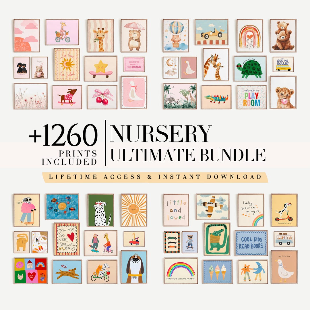 1260 Nursery Wall Art Prints Bundle, Baby Room Decor, Cute Animal ...