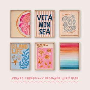 Tropical Wall Art Set of 6, Preppy Beach Poster Pack, Vitamin Sea ...