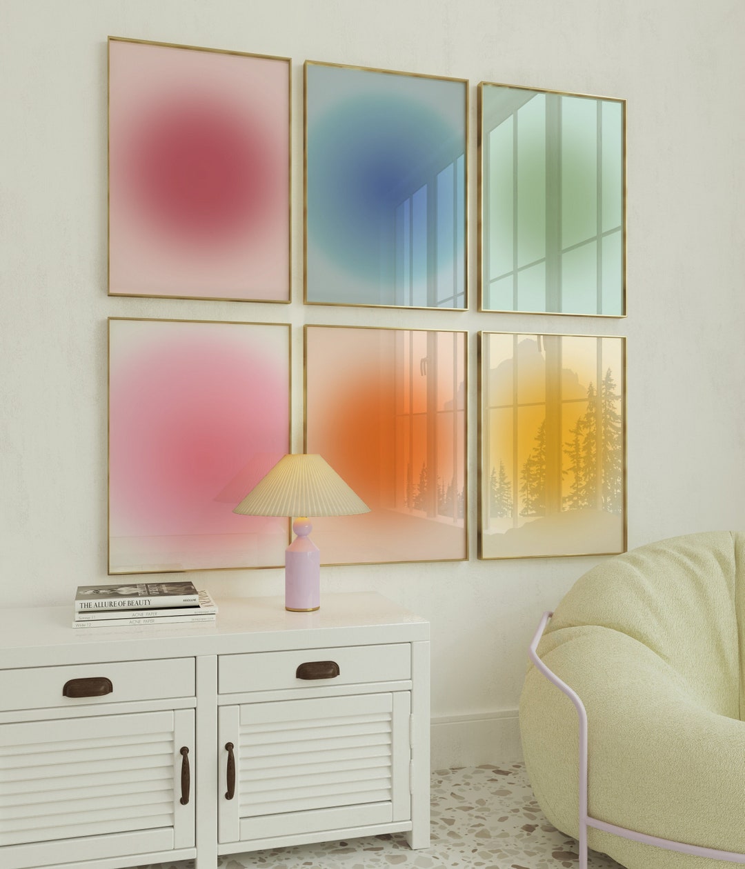 Positive Aura Posters Set of 6, Spiritual Poster, Grainy Gradient ...