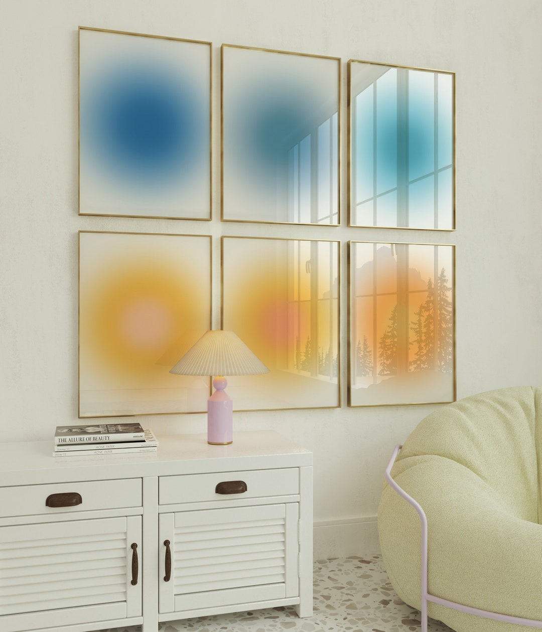 Positive Aura Posters Set of 6, Spiritual Poster, Grainy Gradient ...