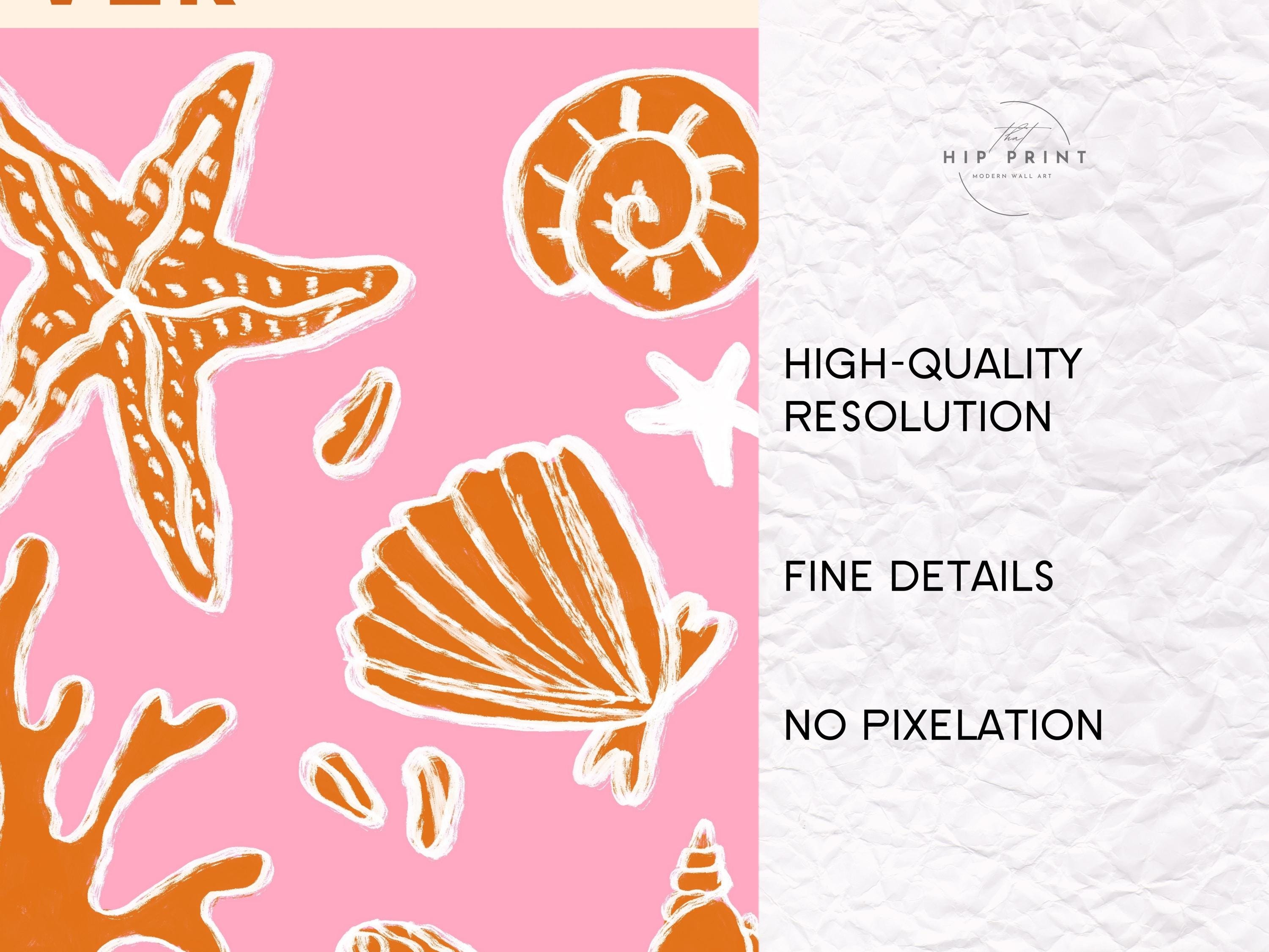 Seashell Lover Art Print, Preppy Pink Coastal Decor (instant Download ...