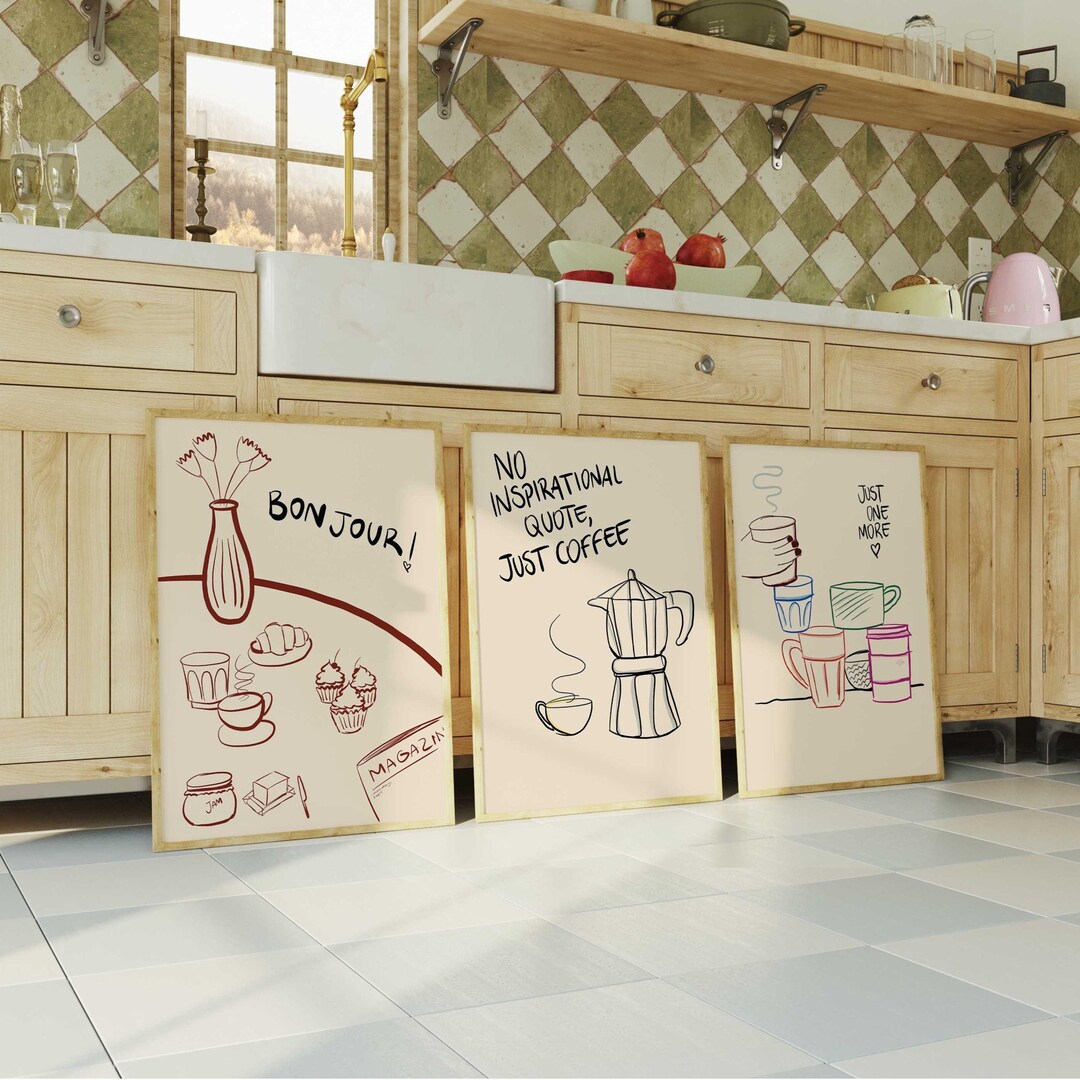 Digital Kitchen Wall Art Set of 3 - Coffee Poster, Breakfast Print, Bar ...