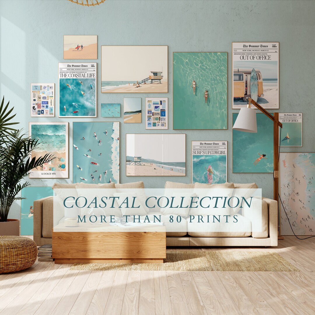 Coastal Life Beach Surf Gallery, Coastal Trendy Surf up Wall Art, Beach ...