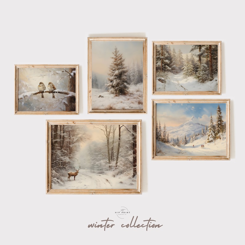 Christmas Print Set, Winter Wall Gallery, 60 Christmas Prints, Rustic ...