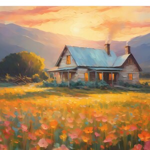 Valley Homestead, Canvas of Farm in Valley, Farmhouse in Field of ...