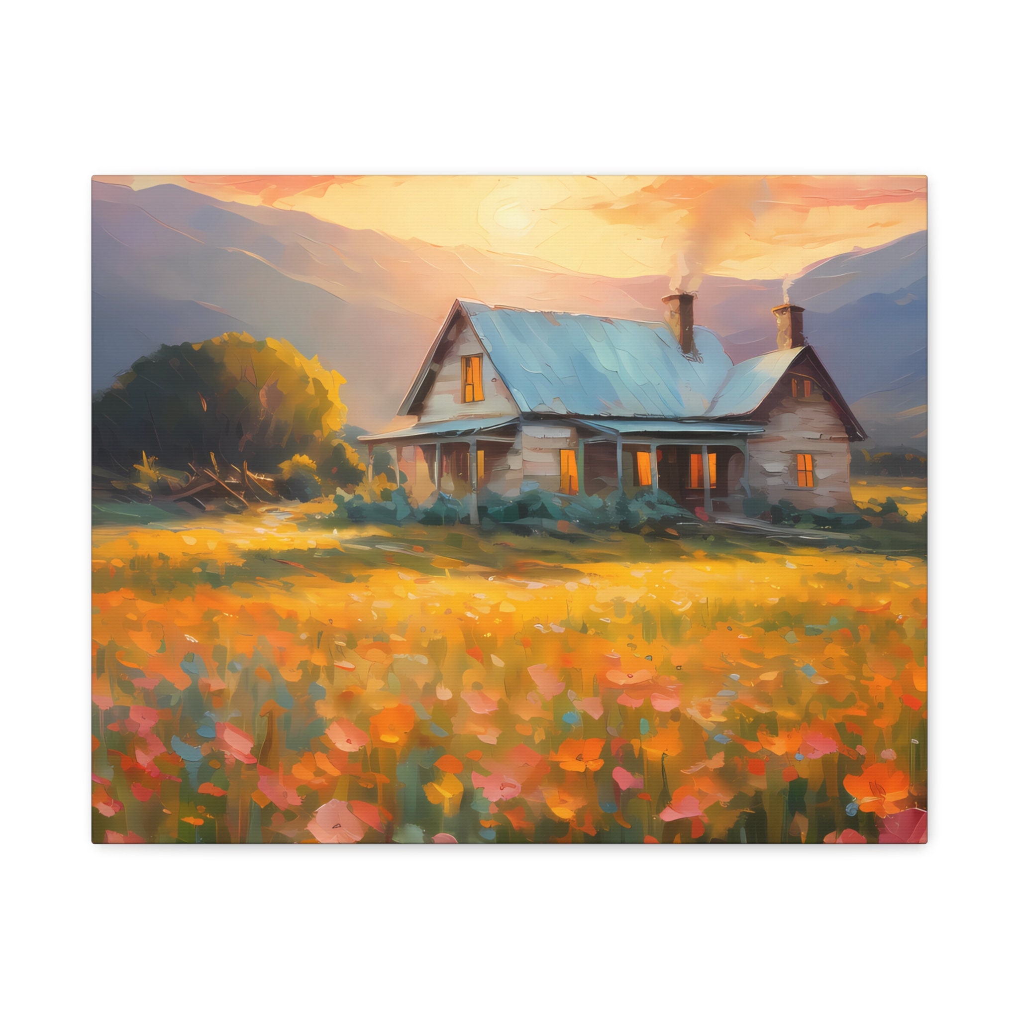 Valley Homestead, Canvas of Farm in Valley, Farmhouse in Field of ...