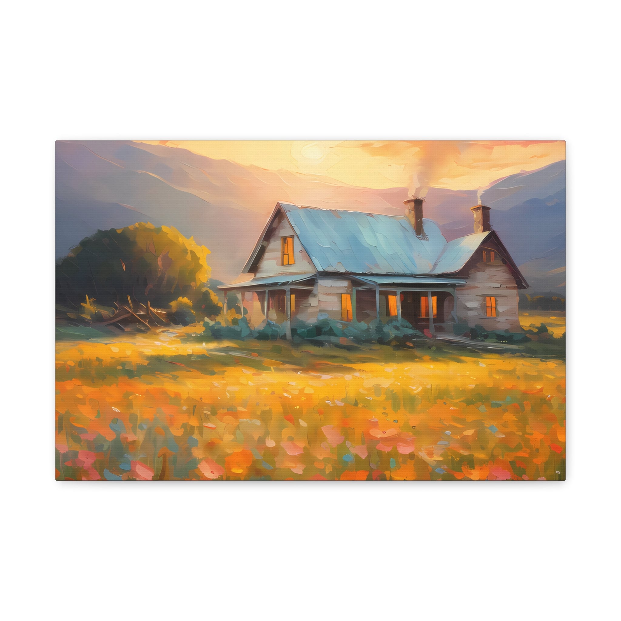 Valley Homestead, Canvas of Farm in Valley, Farmhouse in Field of ...