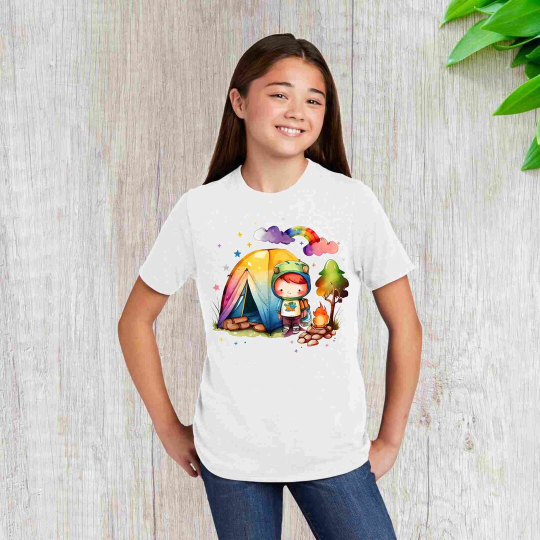 Kids Camping Shirts, First Camping Trip, Watercolor Cartoon Kids ...
