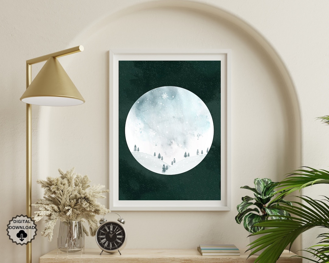 Winter Snow Moon Art Print Digital Wall Art Poster Neutral Modern ...