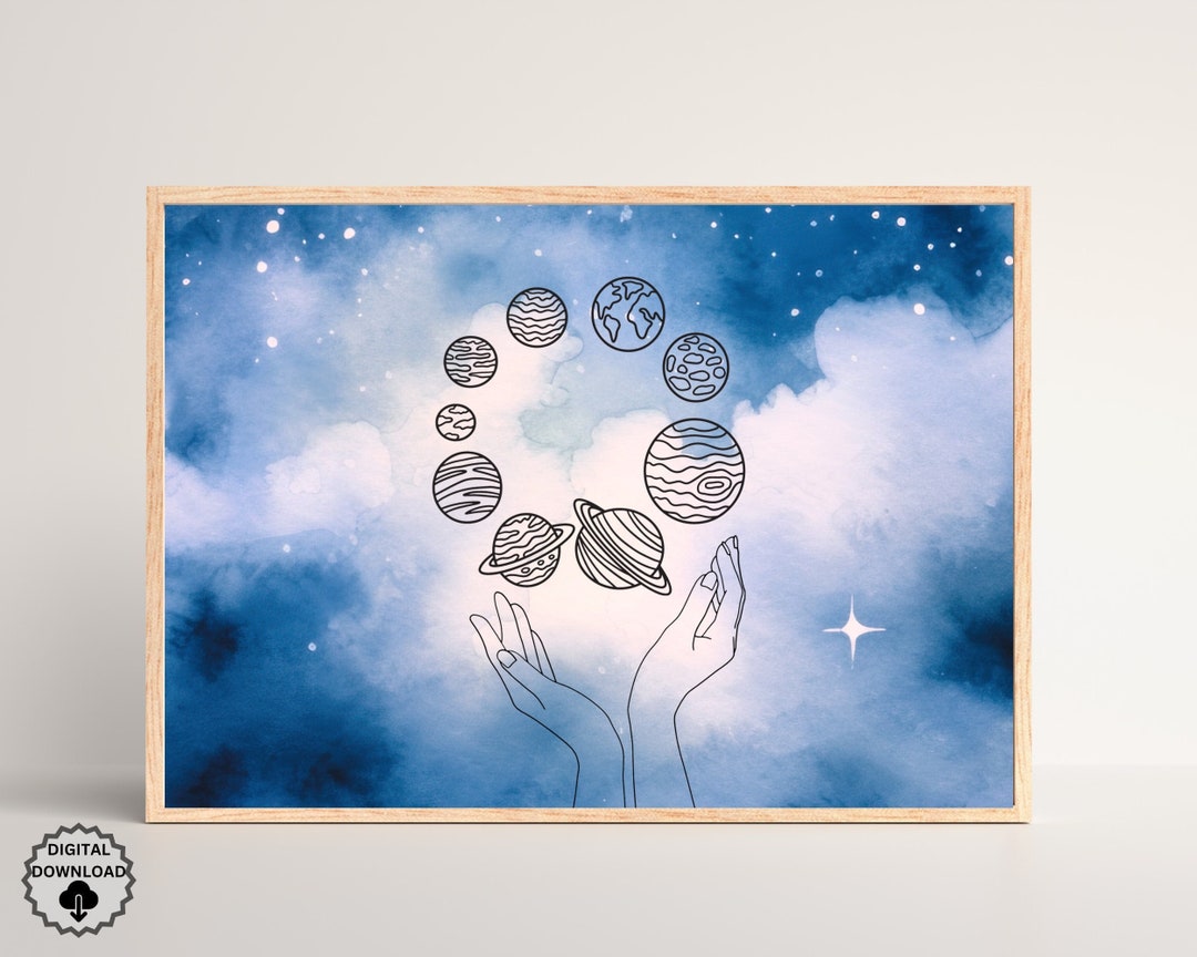 Solar System Digital Art Print Watercolor Line Art for Home - Etsy