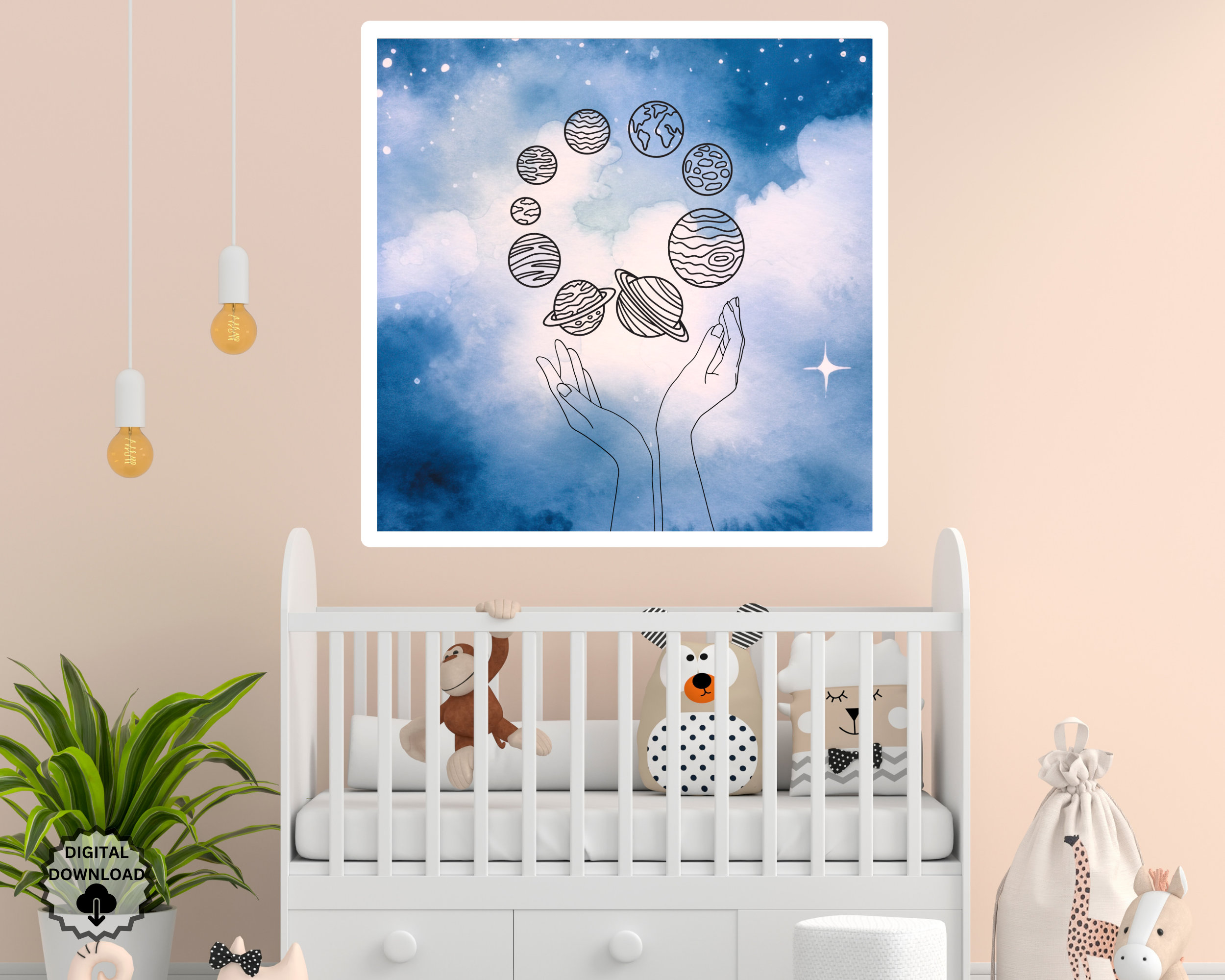Solar System Digital Art Print Watercolor Line Art for Home - Etsy