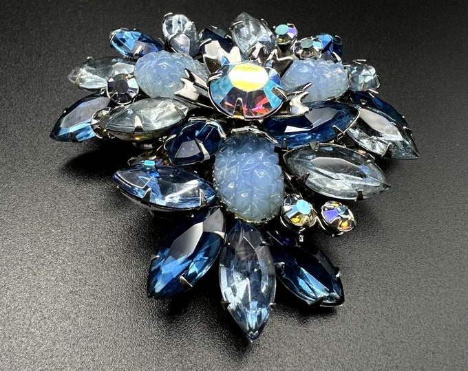 Vintage Rare Styled of JULIANNA Midnight Blue AB Crystals Swedge Brooch ...