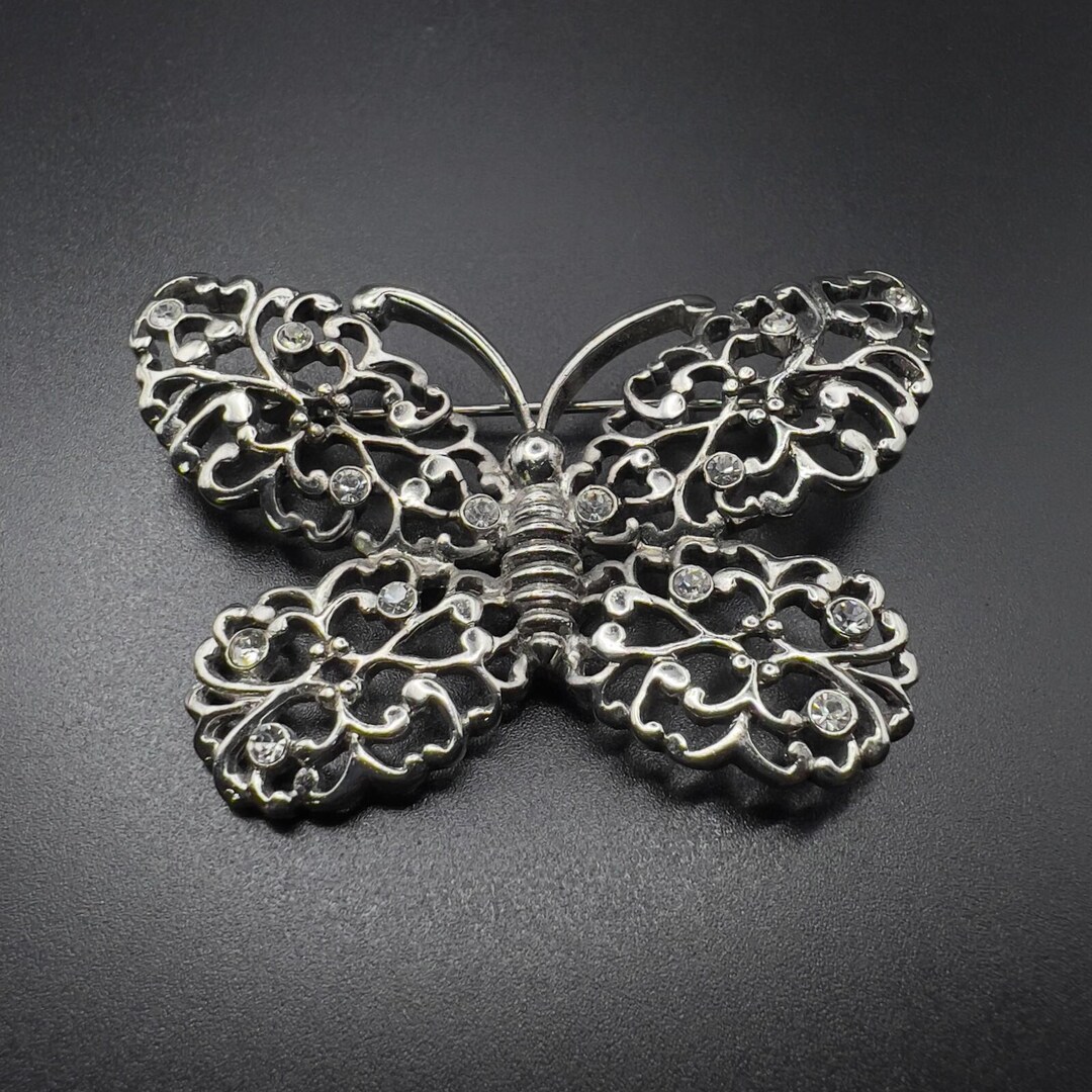 Vintage LC Butterfly Brooch Silver-toned Latice Design & Clear ...