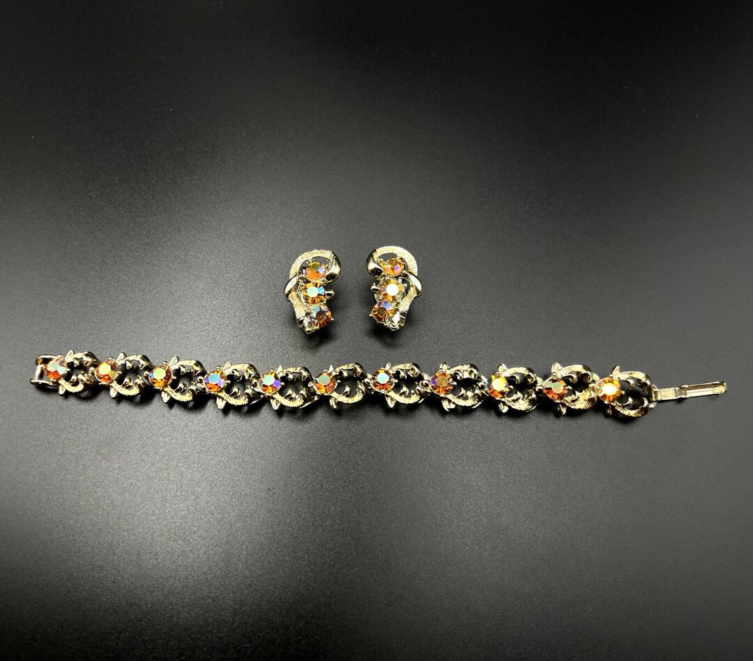 Vintage Stunning Gold-toned Aurora Borealis Rhinestone Earrings and ...