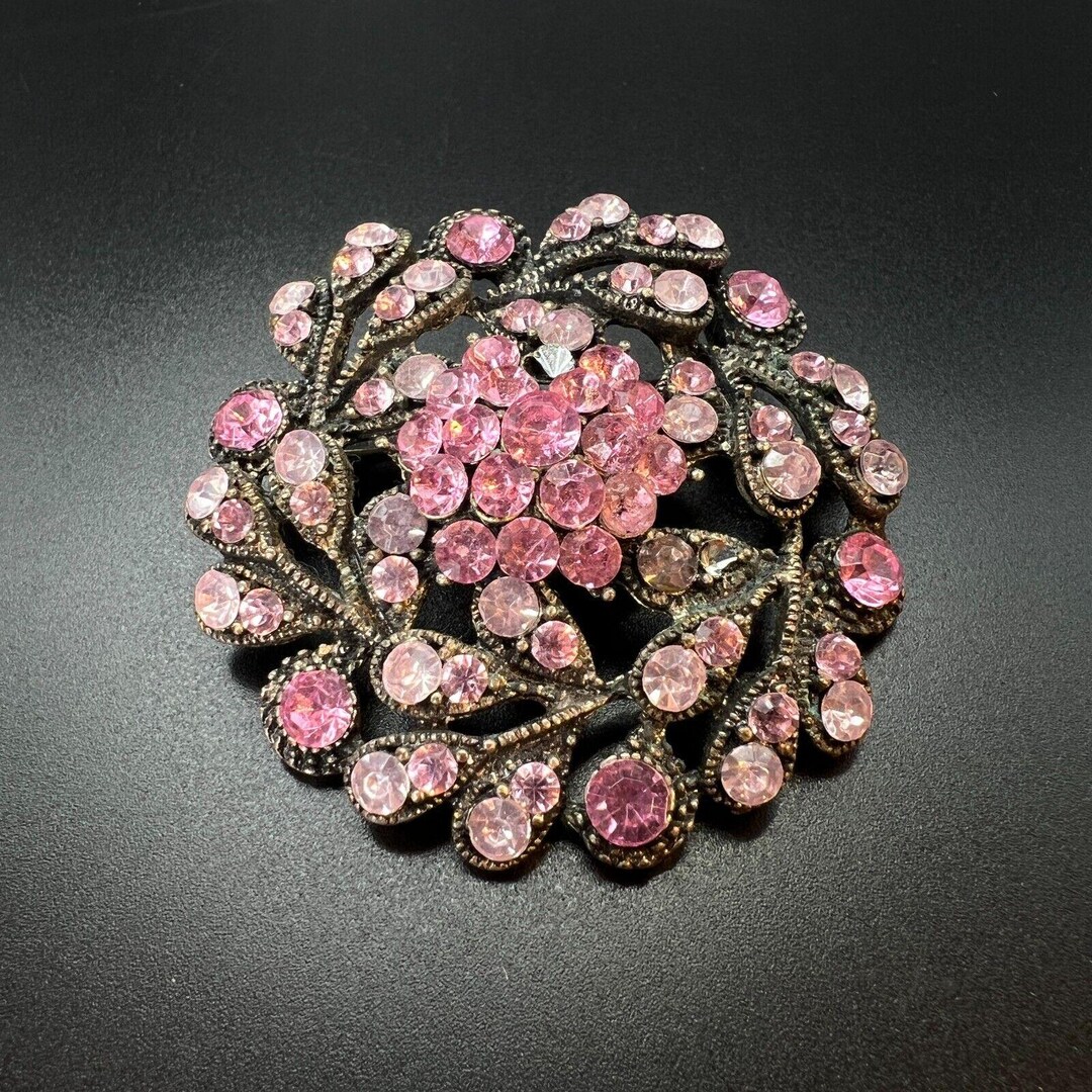 Vintage Delightful Grey-toned, Pink & Light Pink Rhinestones Flower ...