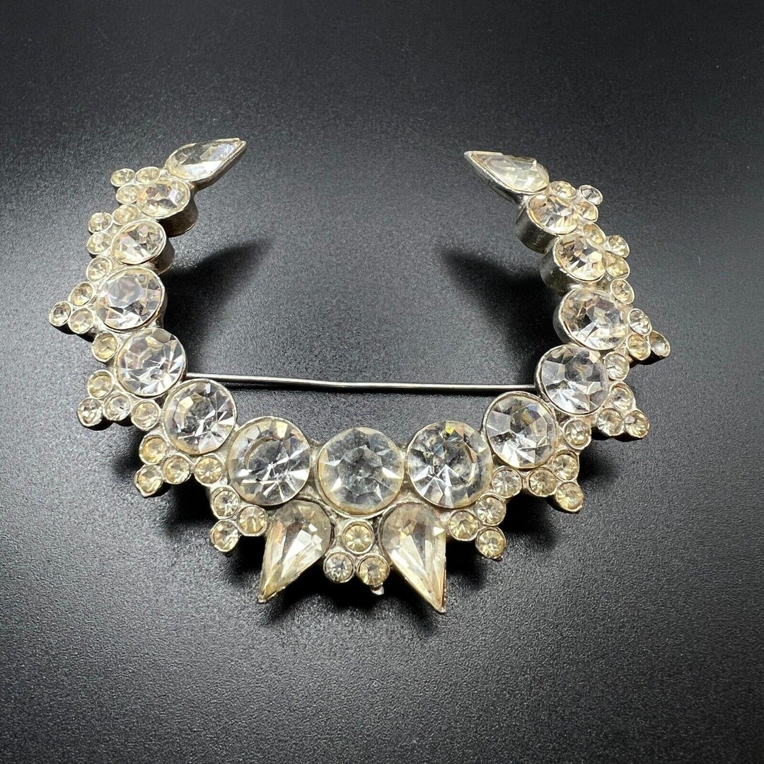 Vintage H. Pomerantz & Co.ny Crescent Moon Silver-toned Clear Stones Brooch Pin - Etsy