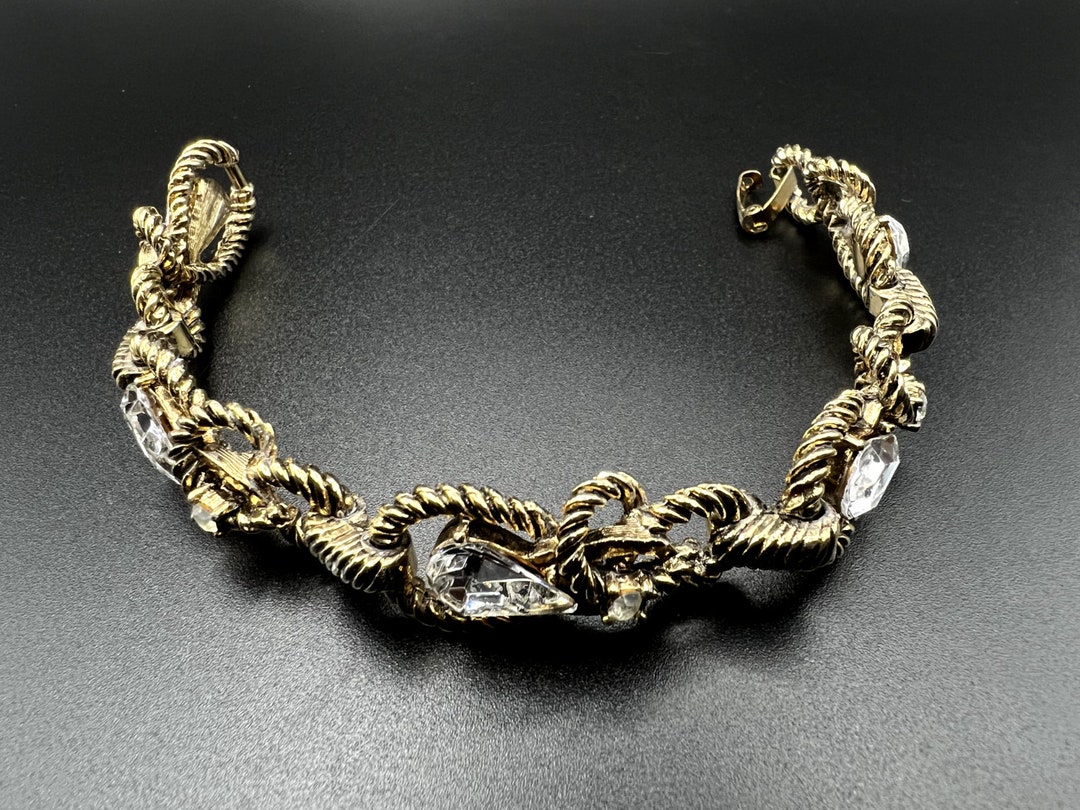 Vintage Gold-toned Rope Chain Design With Clear Crystals Bracelet - Etsy