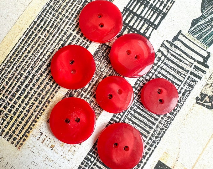 Cherry Red Celluloid 2 Hole Buttons Buttons, Vintage Red Button Set, 5 ...