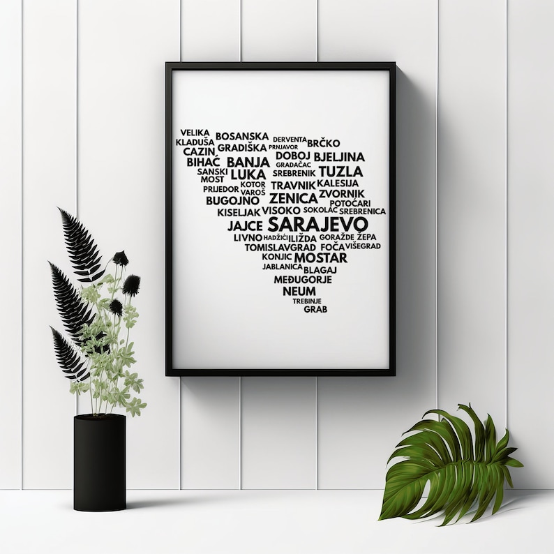 Poster Bosna Map Bosnia Cities Wall Art | Digital Download - Etsy