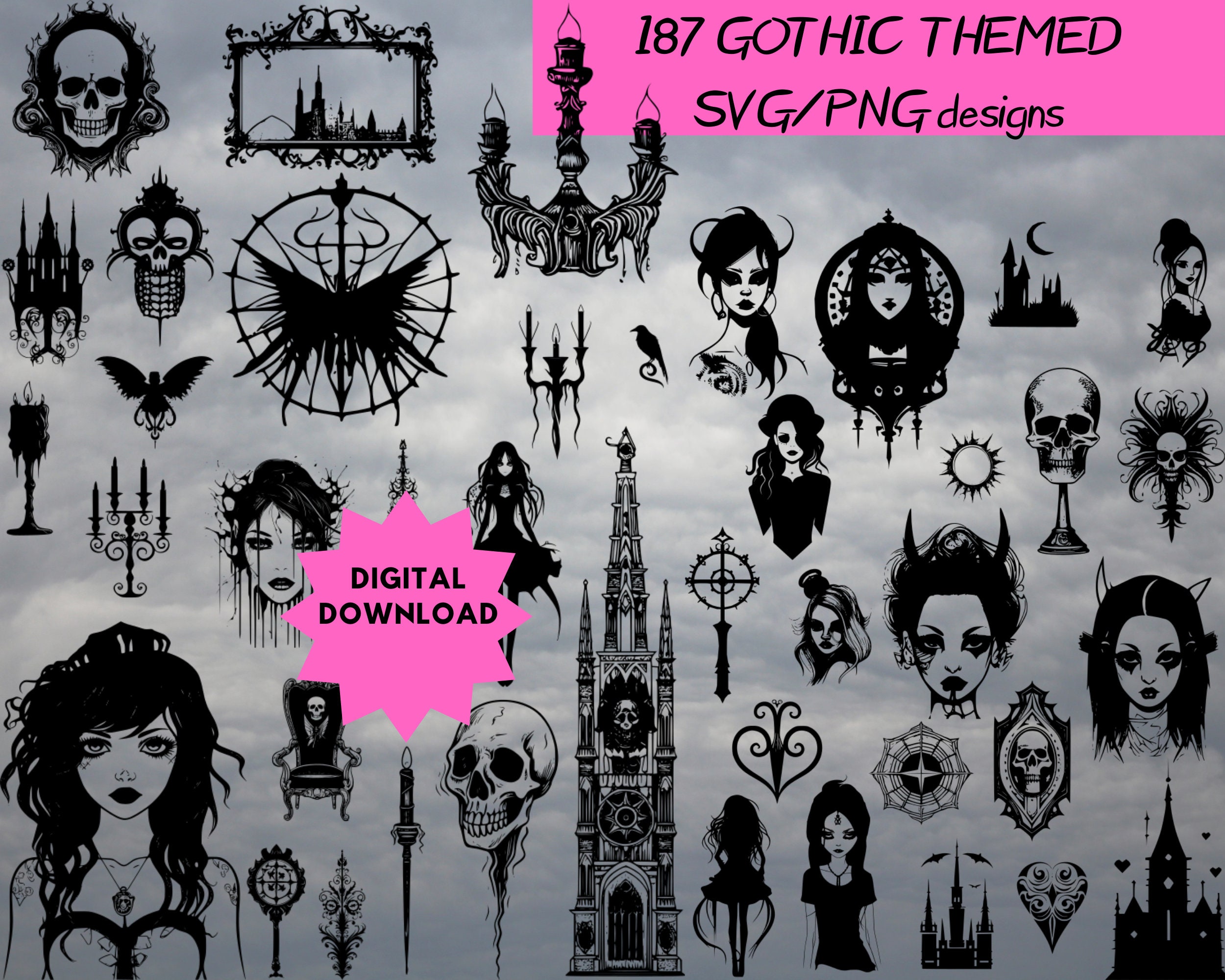 Goth SVG, Gothic Decals, Goth Svg ,skeleton Svg, Romantic Goth, Dark ...