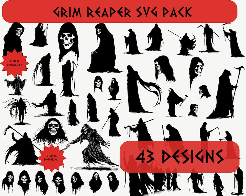 Grim Reaper Svg, Angels of Death Svg Bundle, Ghoul Svg, Death Svg, Grim ...