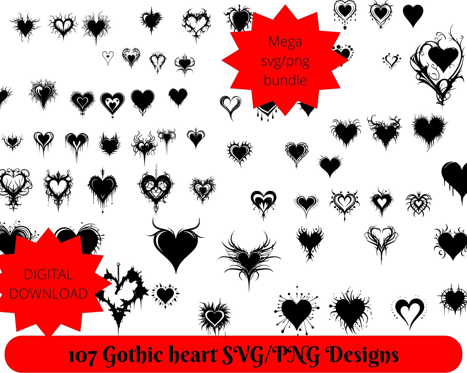 Heart Svg, Heart Png, Gothic Hearts, Goth Hearts, Love Svg, Angst Svg ...