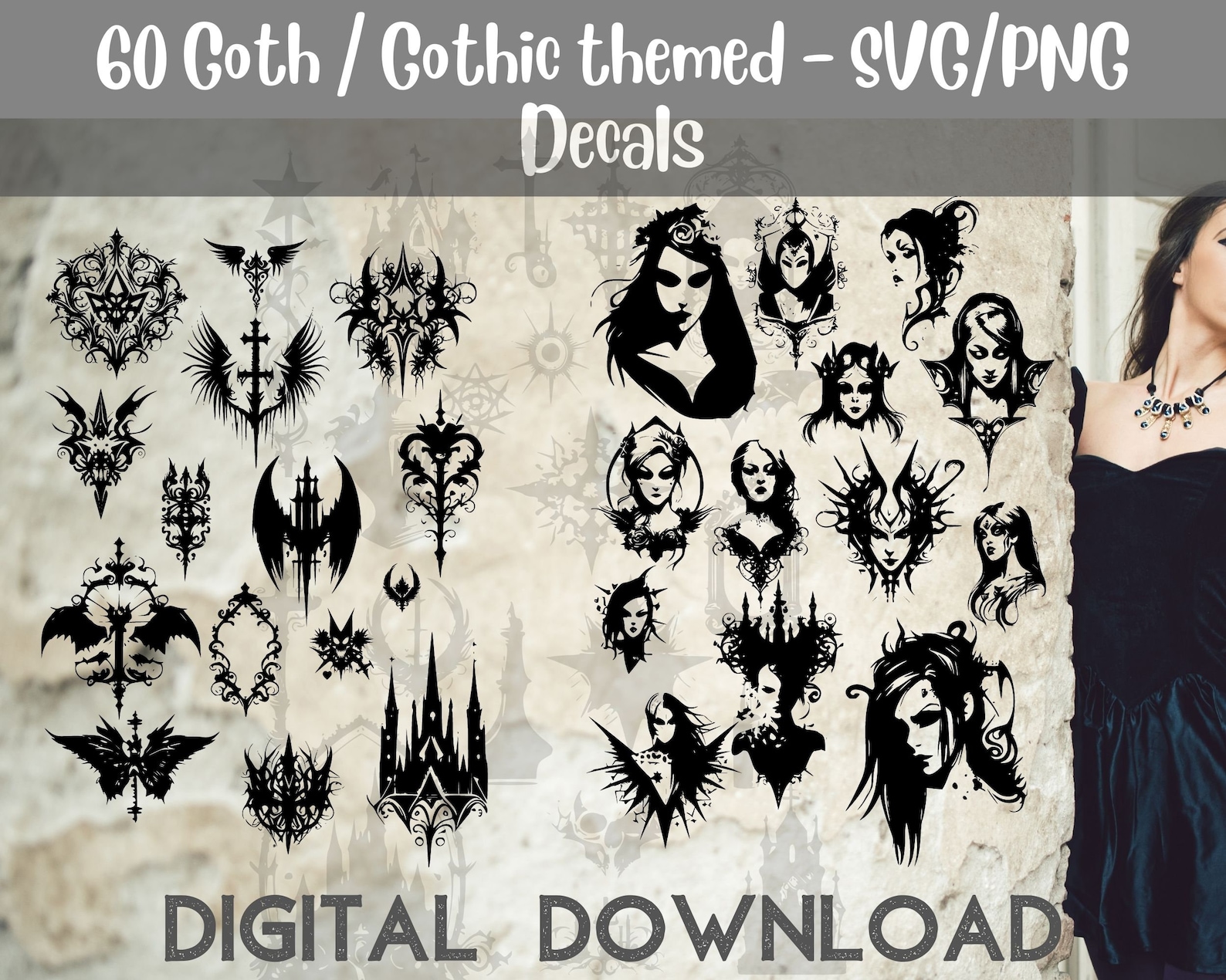 Goth SVG Decals, Goth,skeleton Svg, Romantic Goth, Dark Svg, Gothic ...