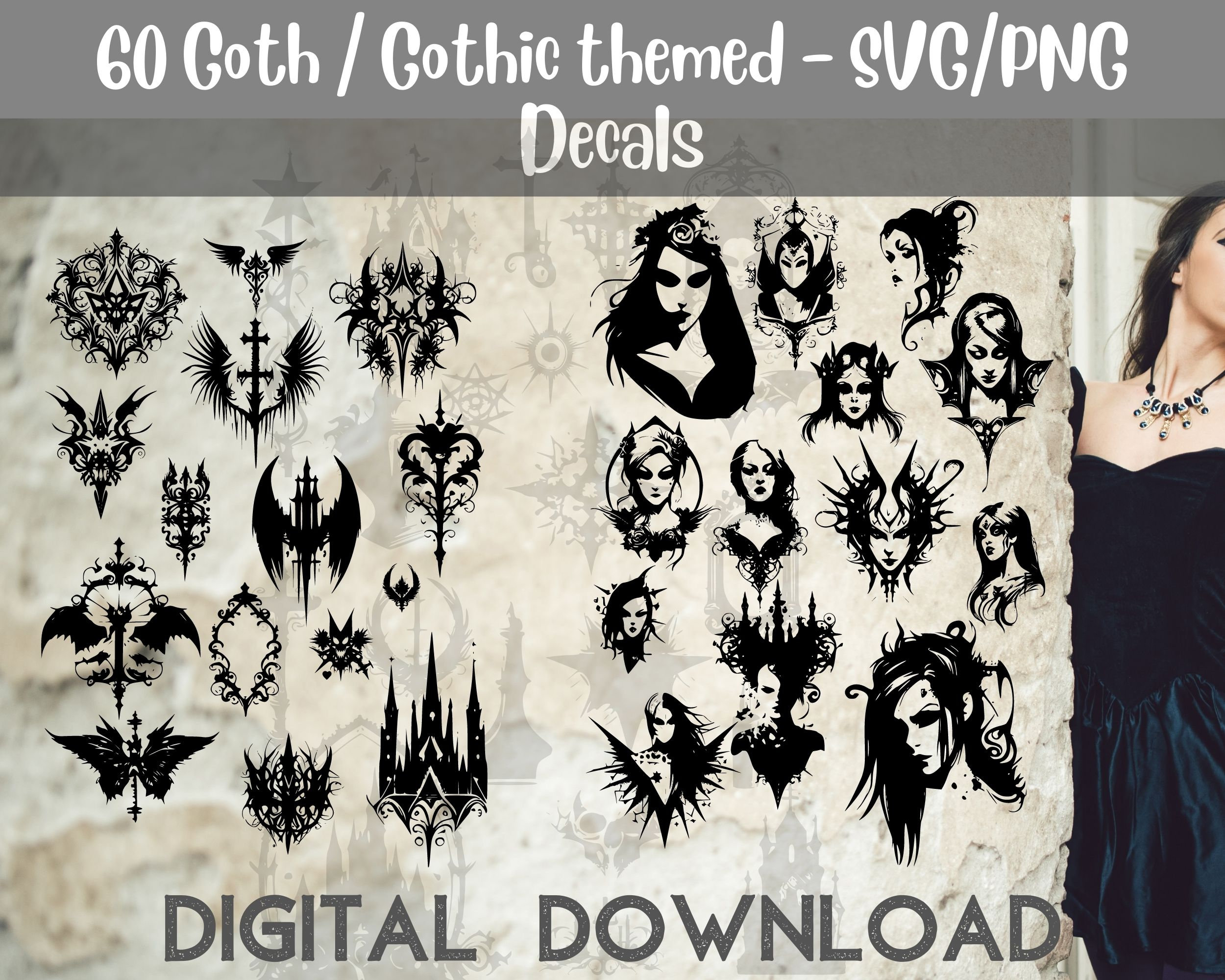 Goth SVG Decals, Goth,skeleton Svg, Romantic Goth, Dark Svg, Gothic ...